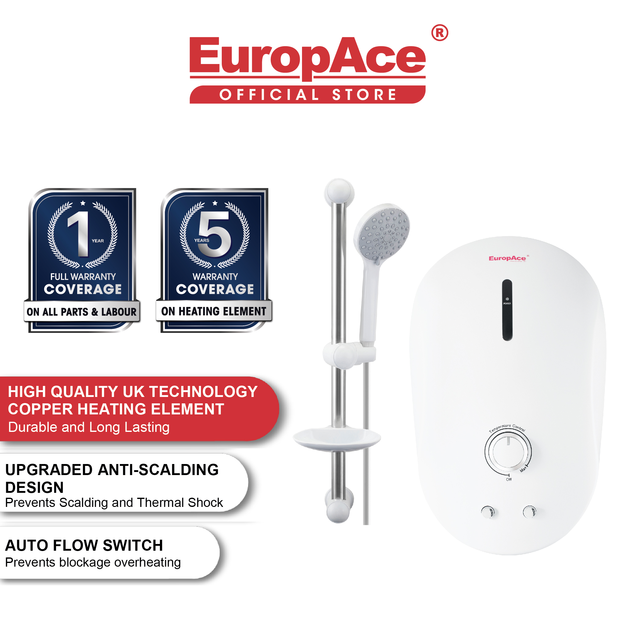 Europace Instant Shower Heater EWH1500W - White | Harvey Norman Singapore